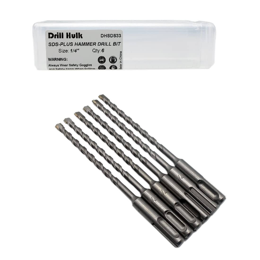 1/4-Inch Carbide-Tipped SDS-Plus Rotary Hammer Drill Bit for Concrete, Brick, Stone, Pack of 6