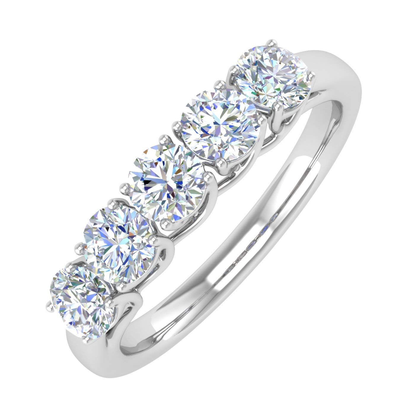 1 Carat 5-Stone Diamond Wedding Band Ring in 14K White Gold (Ring Size 6.5)