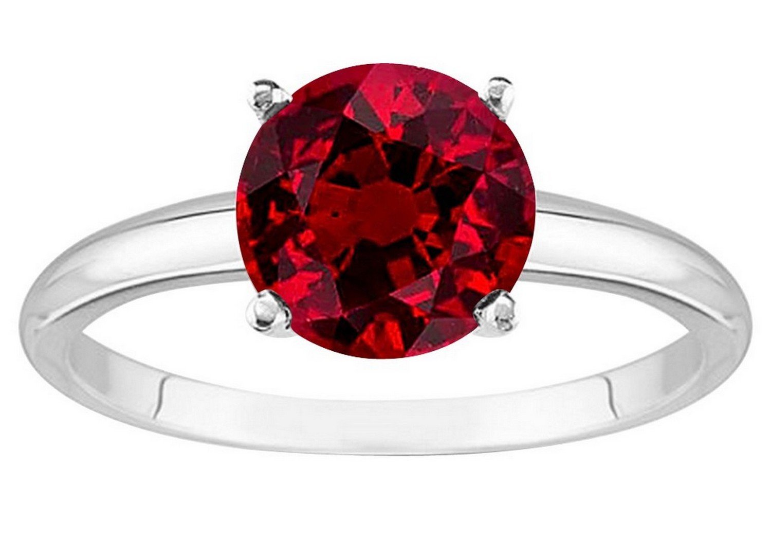 1 Carat 18K White Gold Round Ruby 4 Prong Solitaire Diamond Engagement Ring (AAA Quality)