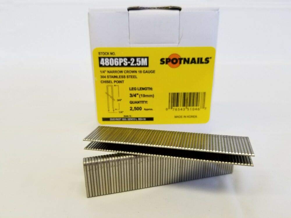 1/4-Inch Narrow Crown 3/4-Inch Leg 18-Gauge St Spotnails 4806PS Stainless Steel