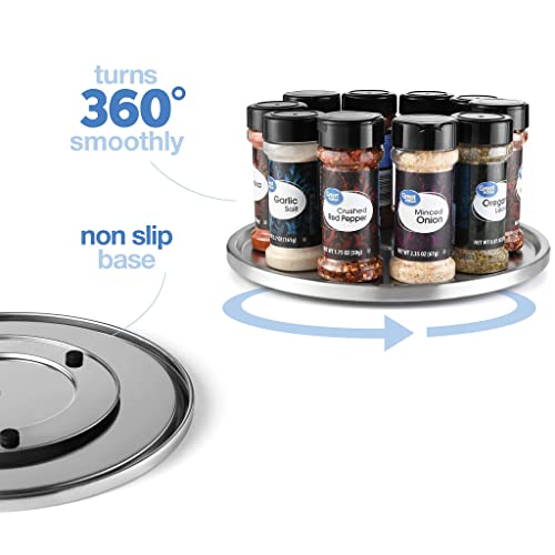 1 Tier Lazy Susan by Lovotex: Stainless Steel 360 Degree Turntable β Rotating 2-Level Tabletop Stand for Your Dining Table, Kitchen Counters and Cabinets β Turning Table Spice Rack Organizer Tray