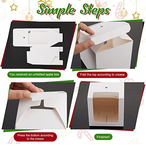 100 Pcs Candy Apple Boxes with Hole Caramel Apple Boxes 4 x 4 x 4 Inch Apple Gift Box Cookies Chocolate Apple Container with Clear Window for Harvest Autumn Party Wedding Baby Shower (White)