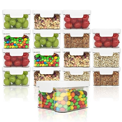 16PCS Square Pantry Food Storage Containers with Lid Airtight, Small Cereal Containers for Kitchen, BPA-Free Thick Plastic Canisters for Candy, Fruit, Snacks, Grains, Cookies Container (460ml/15oz)