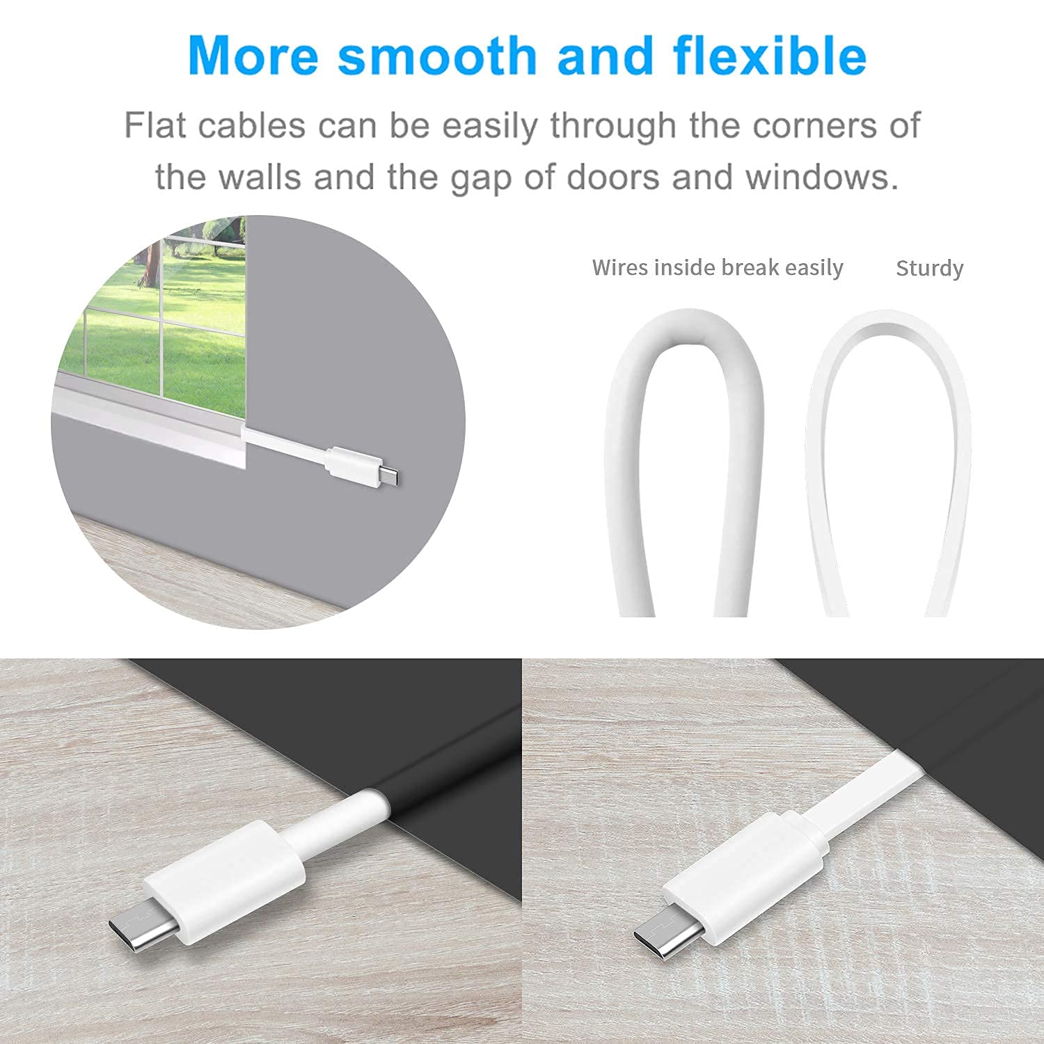 2 Pack 16.4FT Flat Power Extension Cable Compatible with Wyze Cam Pan, Kasa Cam, YI Dome Home Camera, Furbo Dog, Nest Cam, Blink, Cloud Camera, Durable Charging Cable for Security Cam