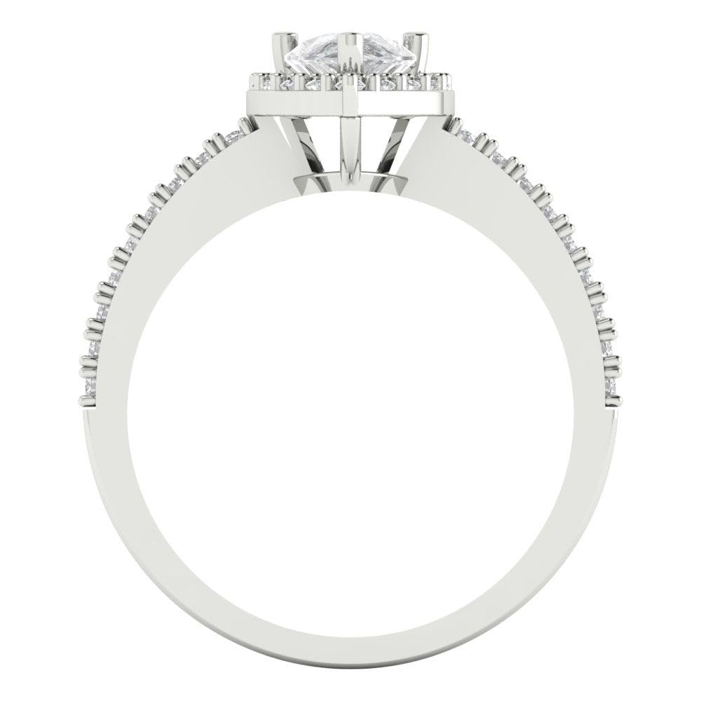 0.8 Ct Brilliant Pear Cut Clear Simulated Diamond 14K White Gold Halo Solitaire with Accents Statement Ring Size 7