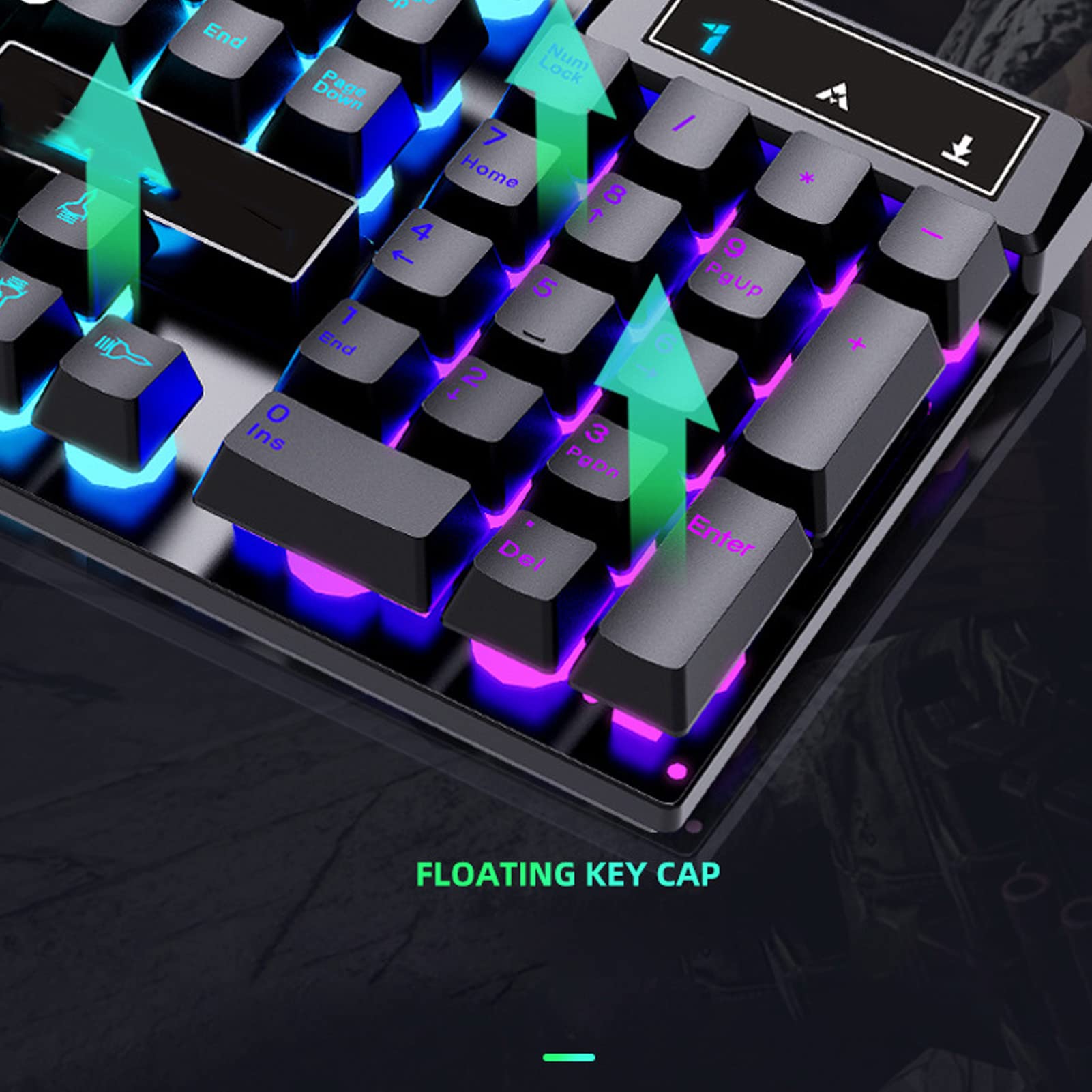 070 Gaming Keyboard and Mouse Combo Professional 104 Keys LED Backlit Ergonomic Waterproof Quick Response Gaming Mouse and Keyboard Set for Gaming Home Office (d500 Word Transparent Black Suit)