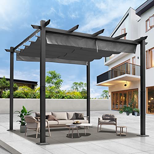 10x10ft Pergola Retractable Pergola Canopy,Aluminum Pergola Shelter with Polyester Sun and Rain-Proof Canopy,Aluminum Outdoor Pergola for Patio,Yard and Garden(Grey)