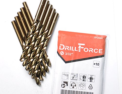 0XTUL 10PCS,3/32",HSS General Purpose Heavy Duty Cobalt Jobber Twist Drill Bits,ideal for drilling on mild steel, copper, Aluminum, Zinc alloy etc.