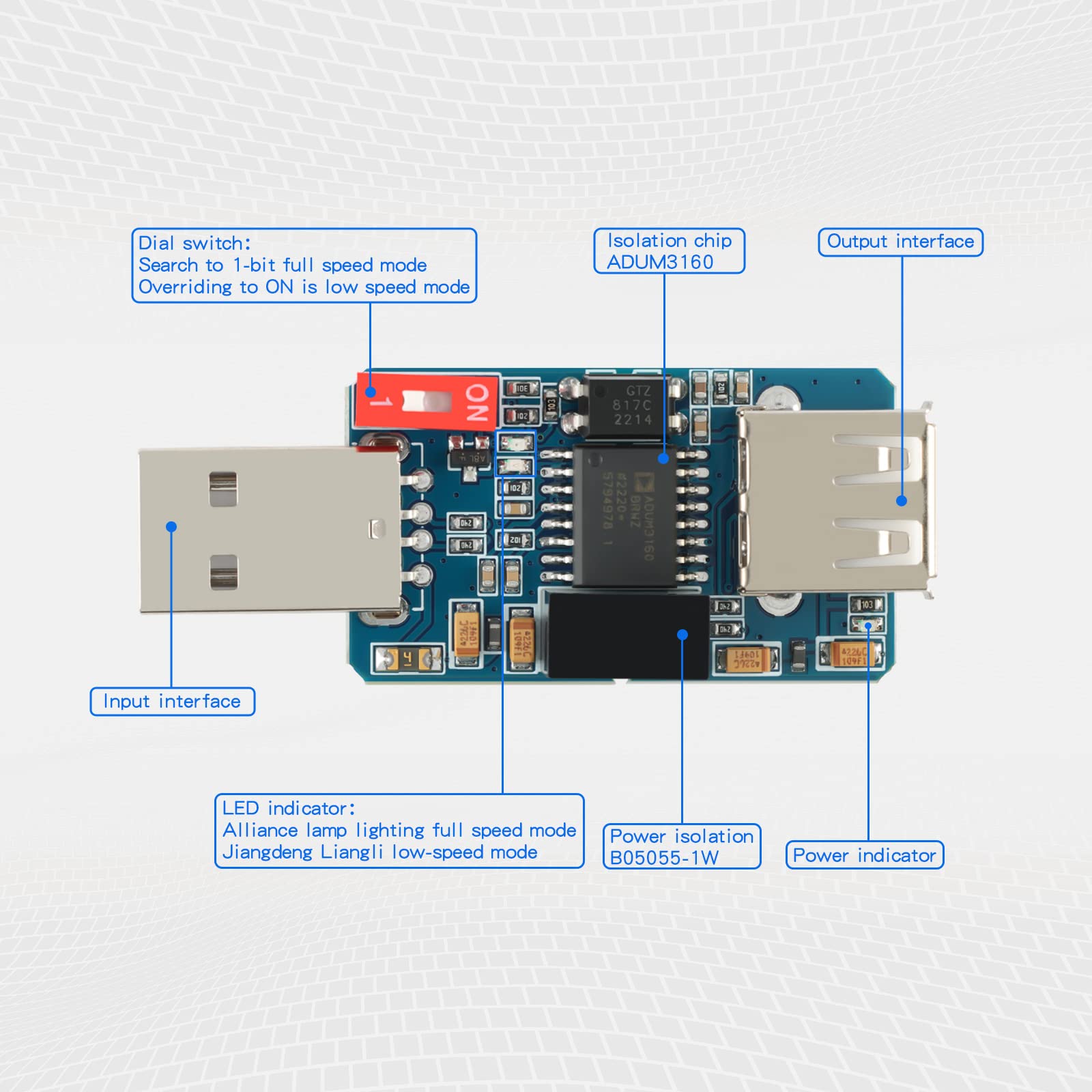 000 EC buying ADUM3160 Isolation Module Blank electronic chip cards USB to USB Isolator Board Support 12Mbps 1.5Mbps, Icoupler technology is compatible with usb2.0,No external power supply or drive
