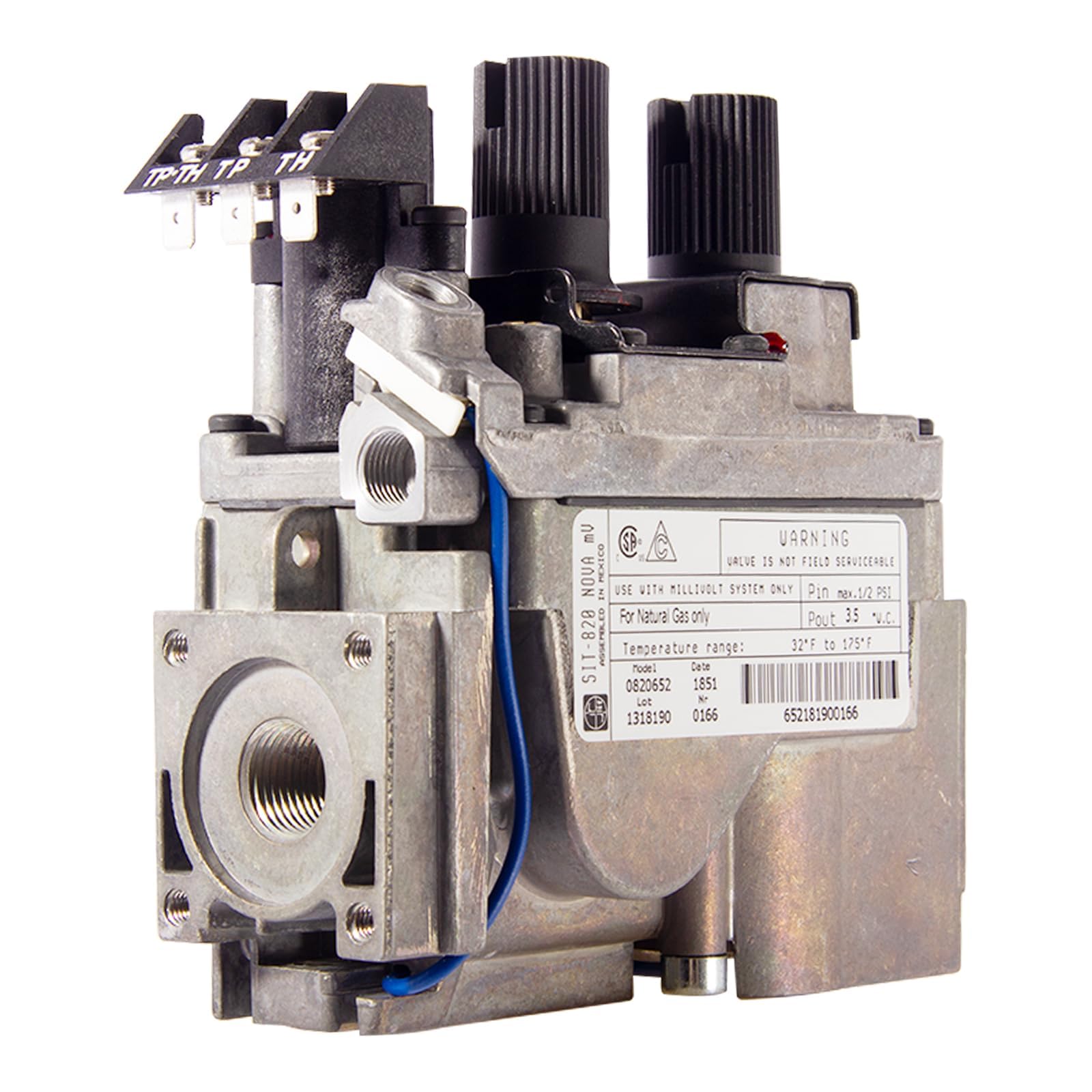 0820652 SIT 820 Nova mV Natural Gas Replacement Millivolt Gas Valve for Fireplaces, Stoves, and Gas Logs - Replacement OEM components for Direct Vent Appliances