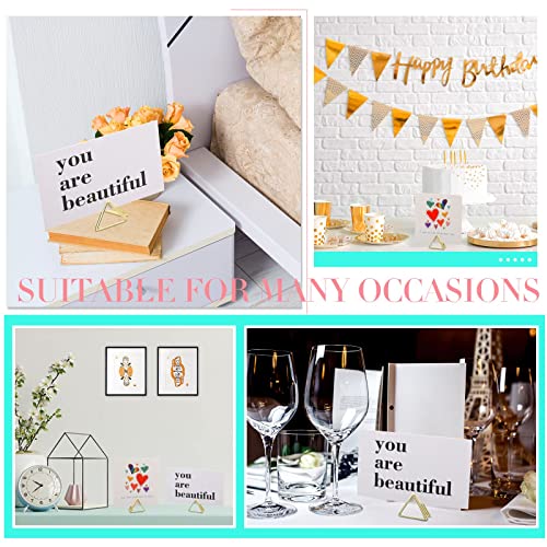 100 Pcs Place Card Holder Triangle Shape Table Number Holder Wedding Table Card Holders Mini Name Card Holder Place Setting Holder Picture Clips Stand for Centerpiece Anniversary Party(Gold)