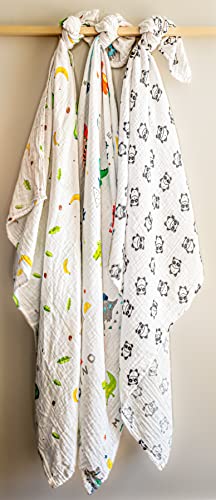 100% Organic Cotton Unisex Muslin Swaddle Blanket for Baby 3 Pack Hypoallergenic Breathable Baby Essentials Registry