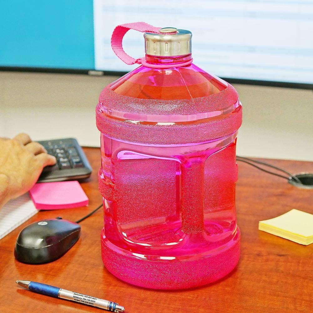 1 Gallon BPA Free Plastic Water Bottle for Cold Liquids With Attached Leak Proof Screw Lid - For Gym Office Daily Use, Pink