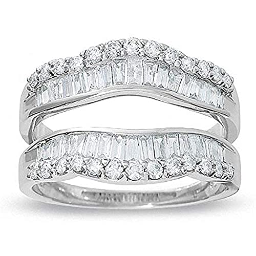 1 CT. T.W. Round & Baguette Cut D/VVS1 Clear Diamond Wrap Solitaire Enhancer Ring In 14K White Gold Plated 925 Sterling Silver (6.5)