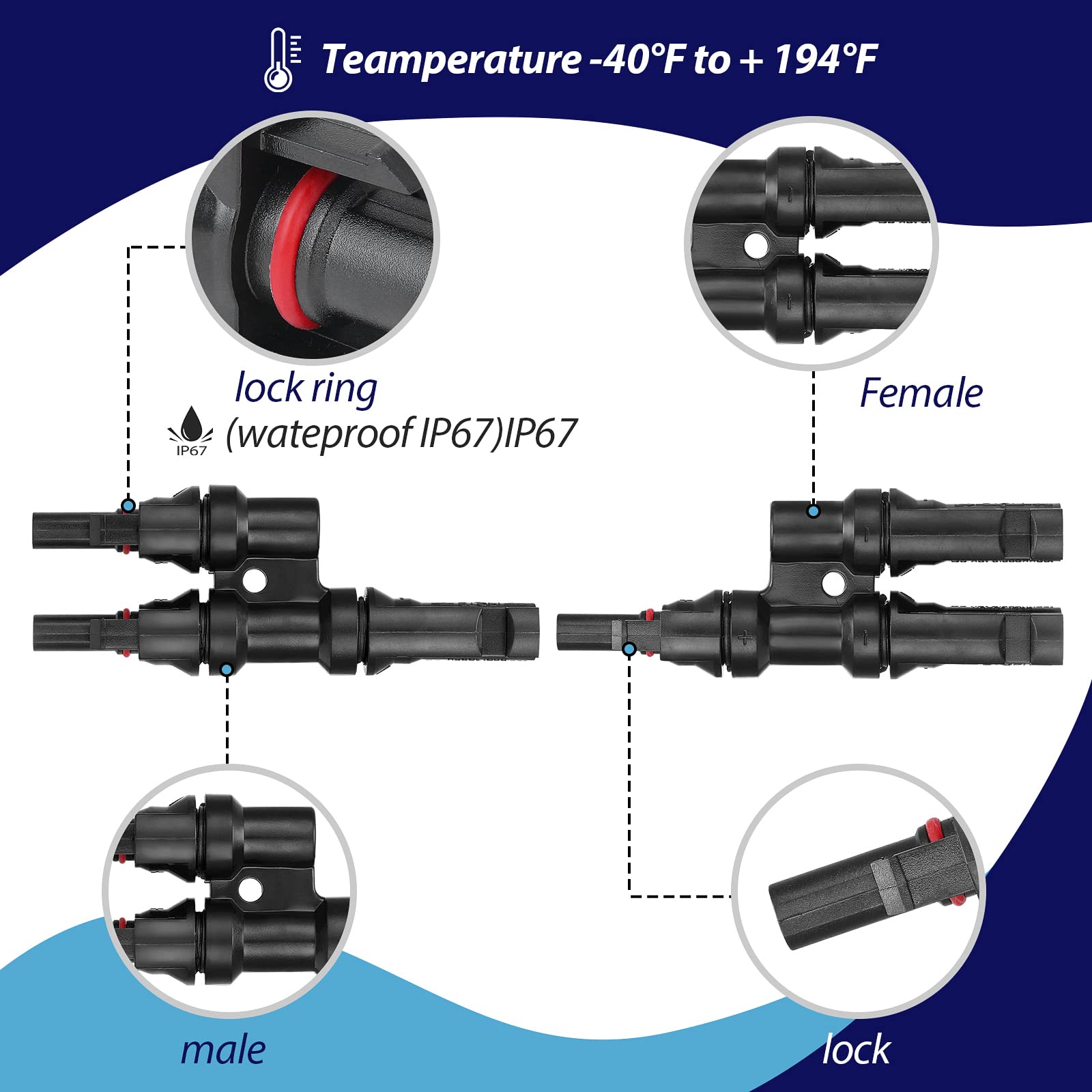 10 Pairs Solar Branch Connectors Y Connector Waterproof Solar Panel Connector Solar Wind Power Parts and Accessories for Parallel Connection Between Solar Panels