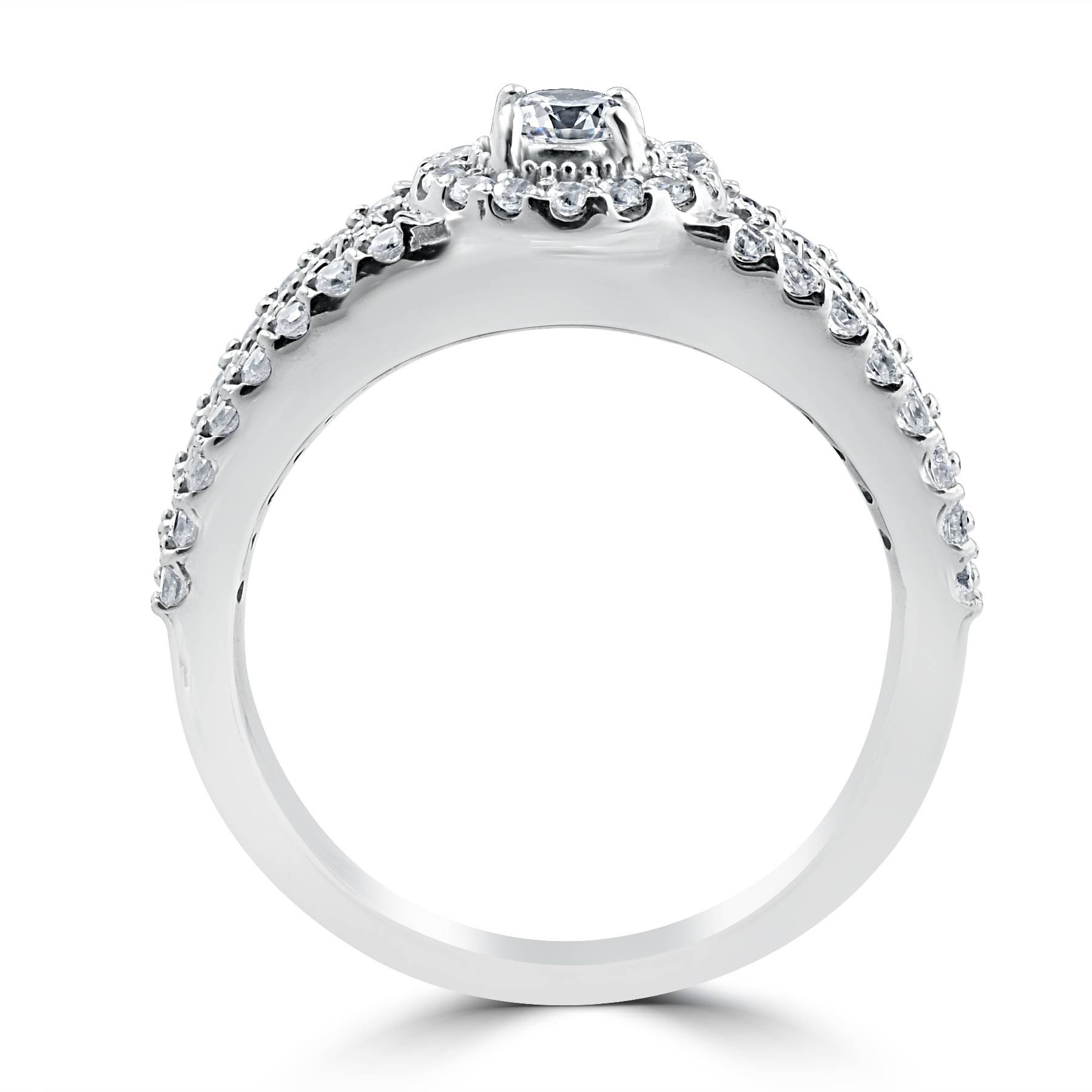 1 Carat Vintage Halo Diamond Engagement Wedding Ring Set 14K White Gold - Size 8