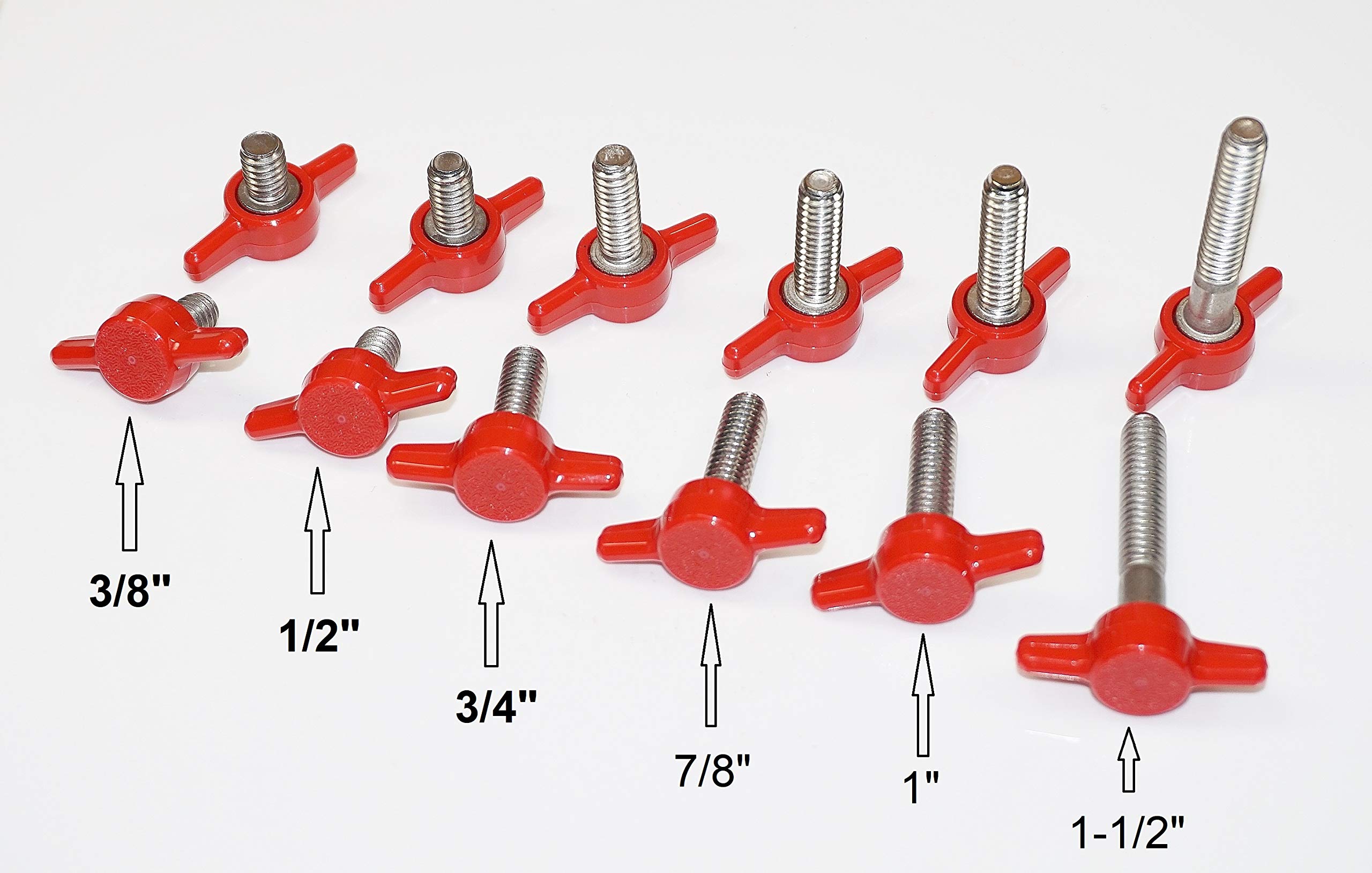 1/4"-20 x 3/4" Thumb Screws SS with Tee/Wing Butterfly Knob Thumb Screws (12) Red