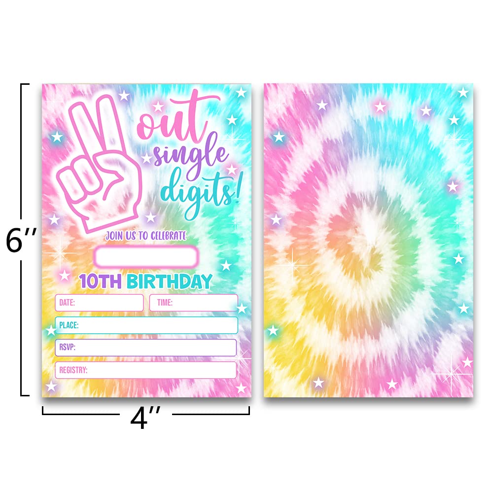 Grace Yonks Greeting Card, Tie Dye Birthday Party Invitation, Peace Out Single Digits, 20 Invitations and Envelopes