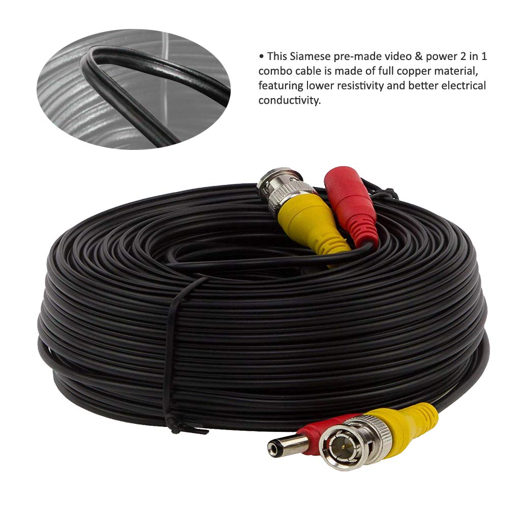 100ft Pre-Made All-in-One BNC Video and Power Cable with Connector for Surveillance CCTV Security Camera Video System - Black