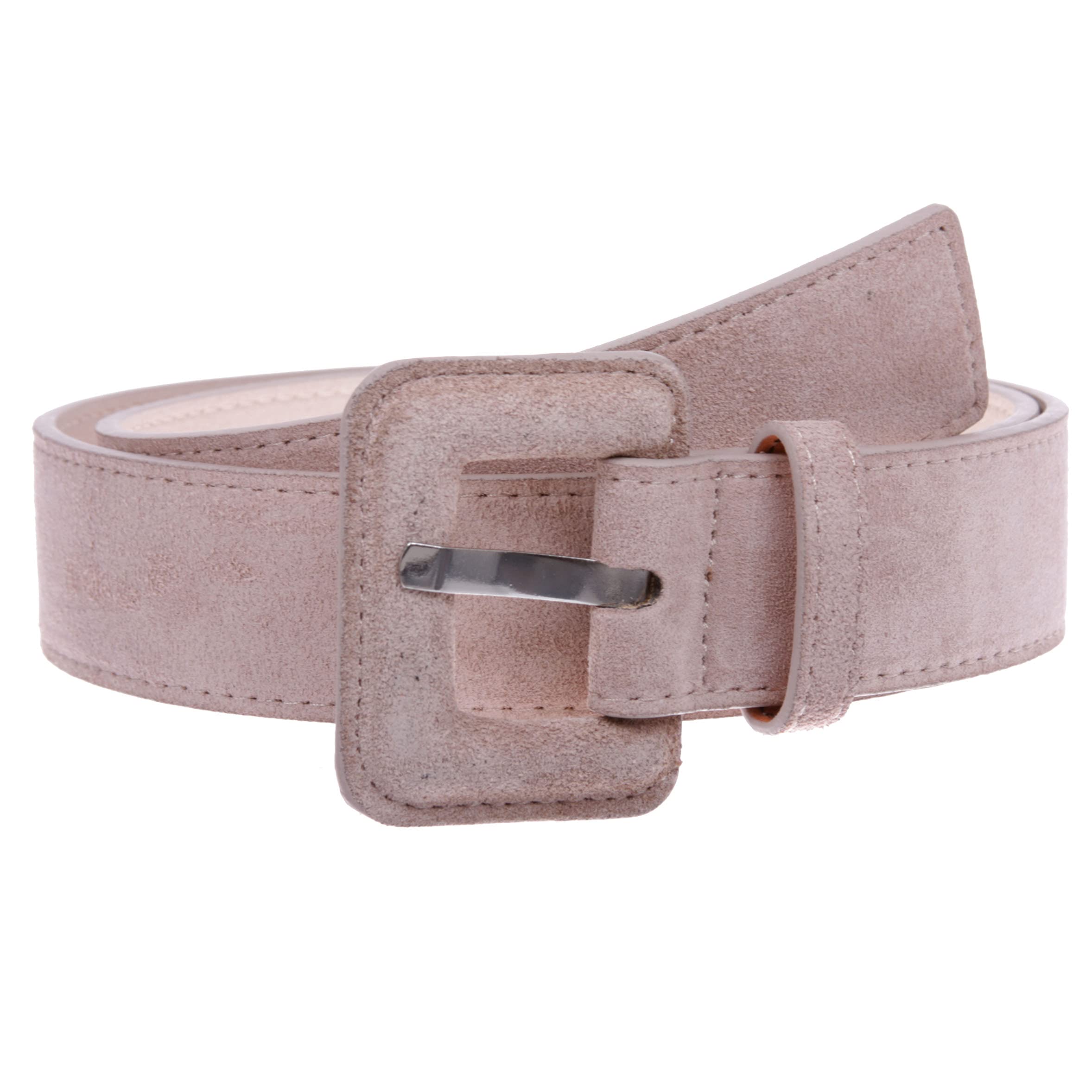 1 1/2" Inch Stitching-Edged Suede Leather Belt, Beige | L/XL-40"