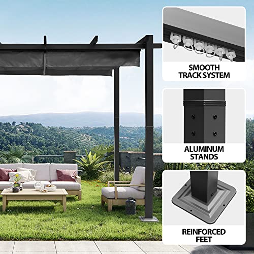 10x10ft Pergola Retractable Pergola Canopy,Aluminum Pergola Shelter with Polyester Sun and Rain-Proof Canopy,Aluminum Outdoor Pergola for Patio,Yard and Garden(Grey)
