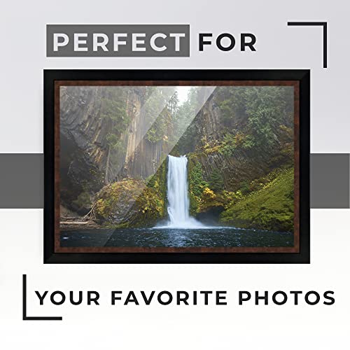 10x27 Rustic Brown Real Wood Picture Frame Width 1.25 Inches | Interior Frame Depth 0.75 Inches | Martino Modern Photo Frame Complete with UV Acrylic, Foam Board Backing & Hanging Hardware
