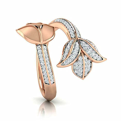 1 Cttw Round Shape White Cubic Zirconia Prong Setting Wedding Engagement Bypass Floral Ring In 14K Rose Gold Plated 925 Sterling Silver Ring Size - 6.5