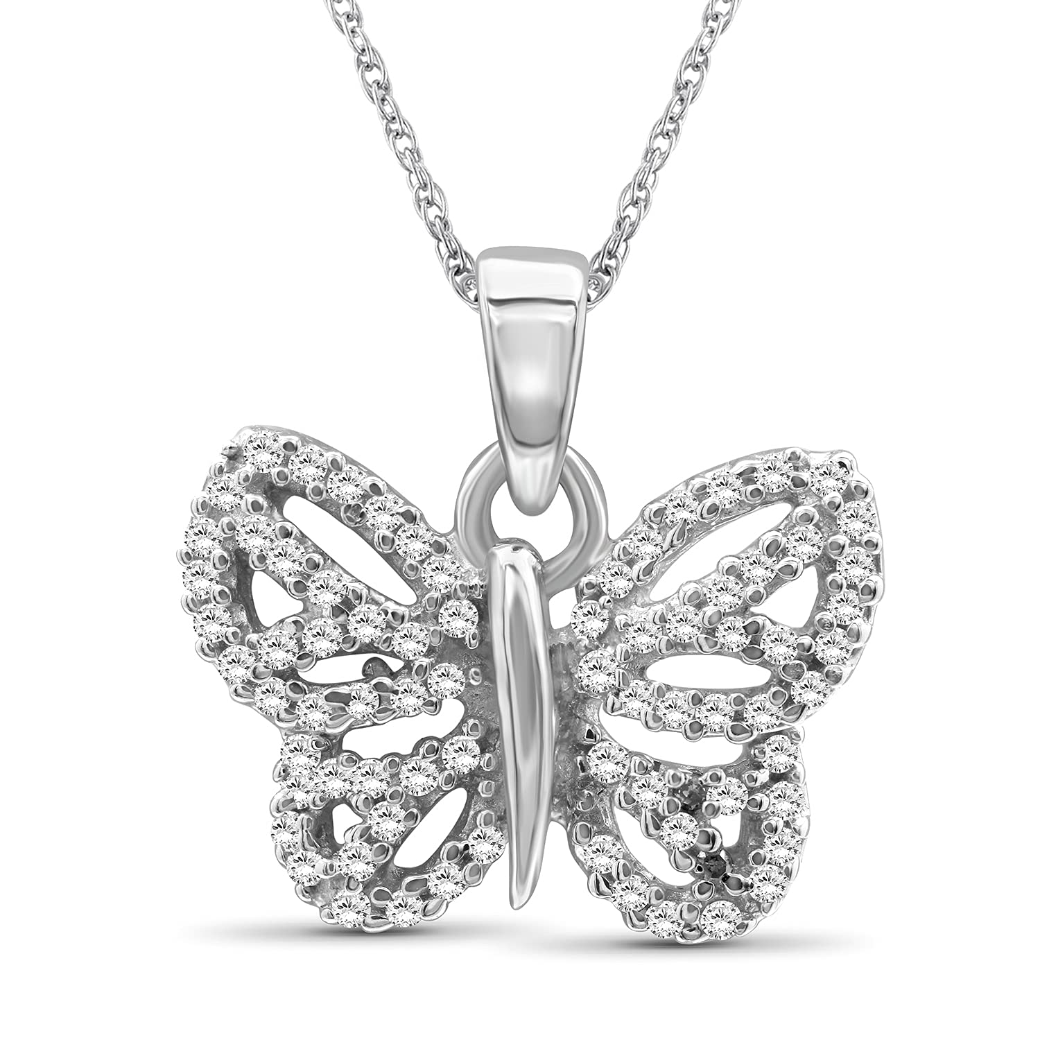 0.25 Carat White Diamond Butterfly Necklace Sterling Silver Necklace for Women â Genuine White Diamond Necklace with Durable . 925 Sterling Silver Chain â Beautiful Butterfly Pendant Necklace Gifts for Women by JEWELEXCESS