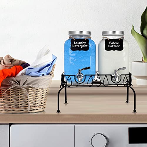 1 Gallon Beverage Dispenser with Stand, 18/8 Stainless Steel Spigot- [2 Pack] Airtight & Leakproof Glass Sun Tea Jar with Anti-Rust Lids, Drink Dispensers for Parties - Laundry Detergent Dispenser