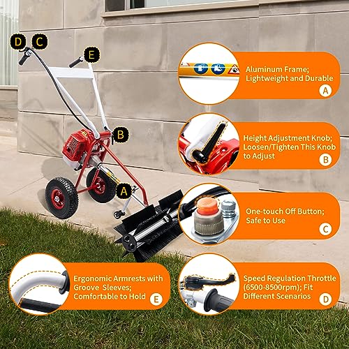 1.25 KW Walk-Behind Hand Push Floor Sweeper, 23.6" Sweeping Width Lawn Sweeper Manual Gas Power,1.2L Tank, Infinitely Adjustable Speed Patio Sweeper Cordless for Walkway, Yard, Garage, Patio