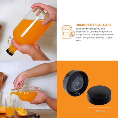 1 Gallon (128oz) Glass Jug with Black Polyseal Cap (4 Pack)