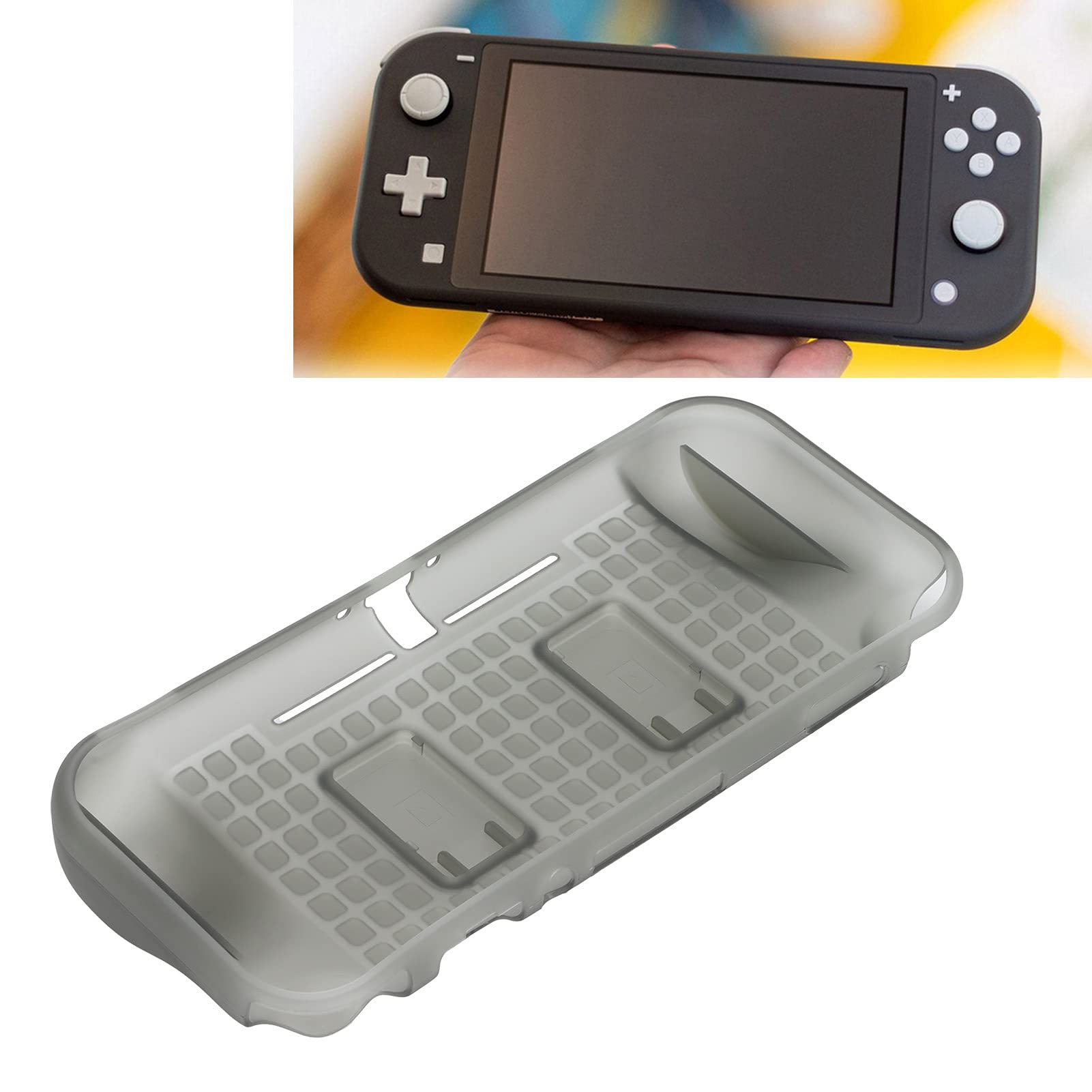 01 02 015 TPU Protective Case, Half Packed Protective Shell Case Elastic 2 Game Card Slots Ergonomics for Switch Lite(Grey)