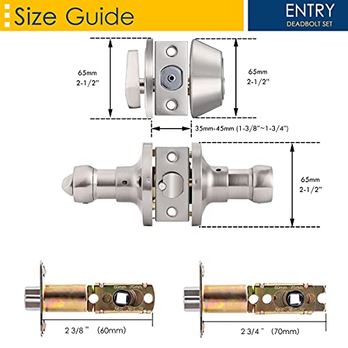 2 Pack Keyed Alike Entry Lever Door Handle and Single Cylinder Deadbolt Lock with Same Keys, Wave Style Locking Lever Handle Set [Front Door or Office] Right & Left Sided Doors, Satin Nickel
