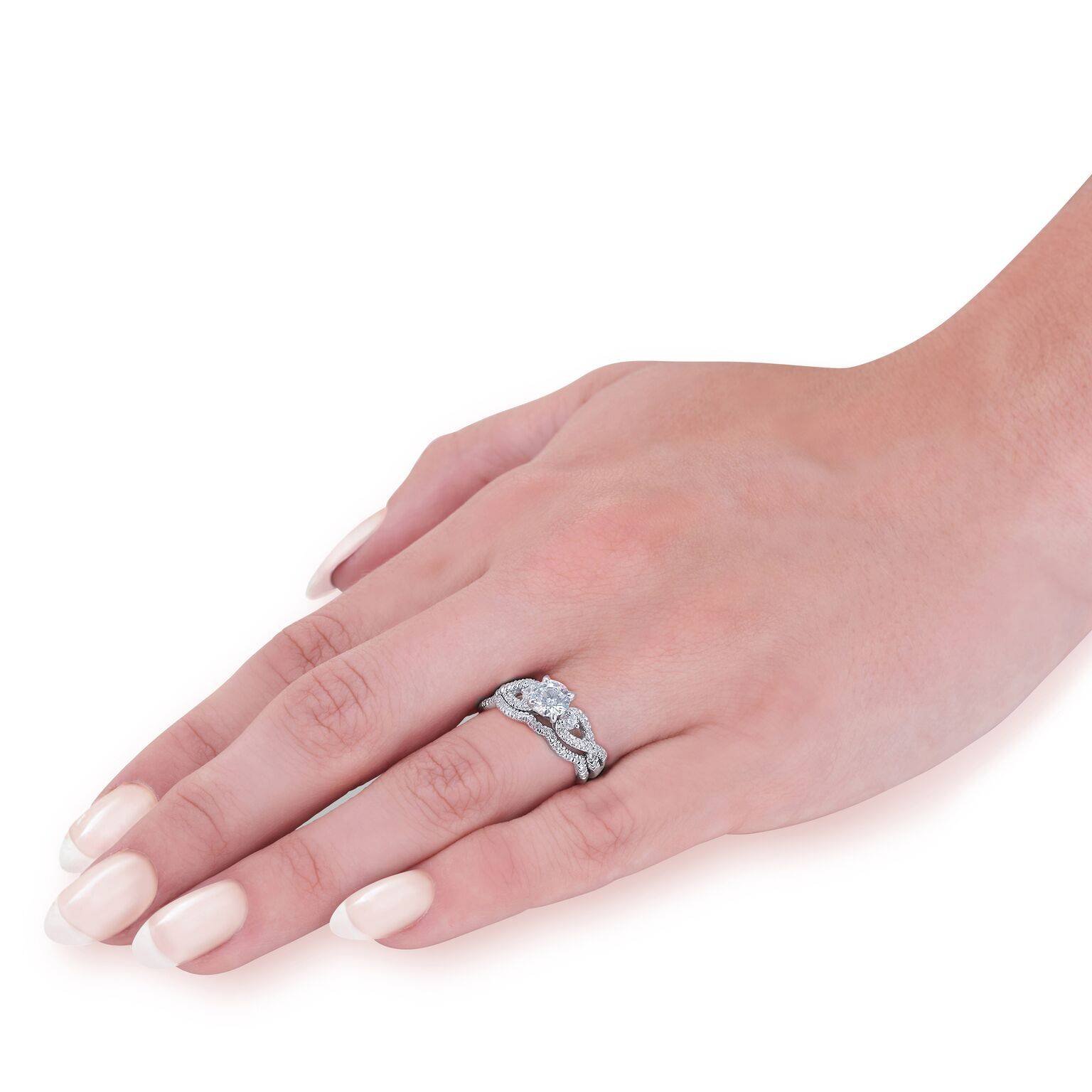 1 1/6ct Diamond Infinity Engagement Wedding Ring Bridal Set 14K White Gold - Size 4.5