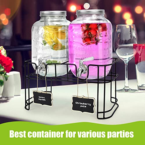 1 Gallon Glass Drink Dispensers For Parties 2PACK.Beverage Dispenser,Drink Dispenser With Stand And Stainless Steel Spigot 100% Leakproof.Glass Drink Dispenser With Ice Cylinder. Lemonade