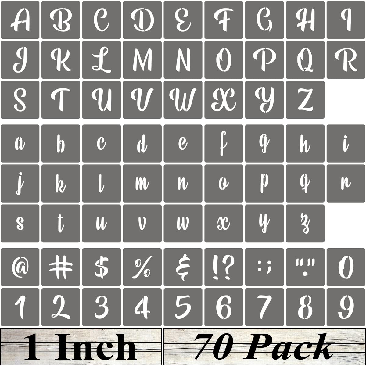 1 Inch Alphabet Letter Stencils - 70 Pack Letter Number Stencil Templates with Signs for Painting on Wood, Reusable Calligraphy Letters and Numbers Stencils for Chalkboard Fabric Wood Signs