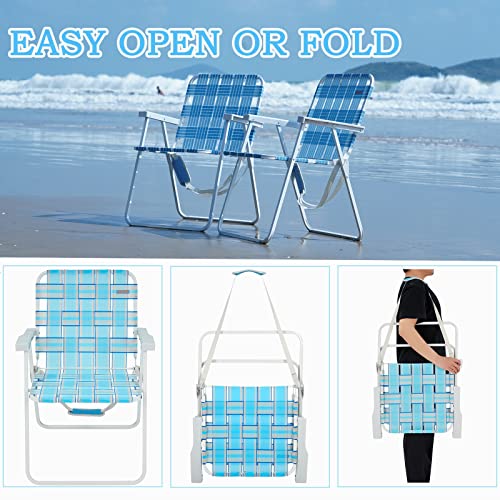#WEJOY Lightweight Webbing Beach Chair Folding Webbed Beach Chairs Ultralight Web Lawn Chair Portable High Back Camping Chairs Outdoor Folding Chairs for Sand, Concert, Garden, Grey/Blue