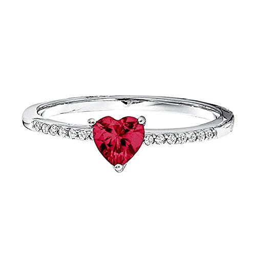 1 1/5 CT Heart Shape Simulated Pink Ruby & White Cubic Zirconia Wedding Engagement Ring in 14K White Gold Plated 925 Sterling Silver (1.20 Cttw) Ring Size -4