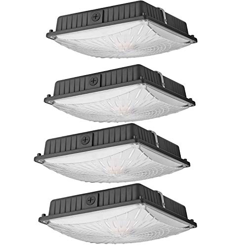 1000LED 4 Pack LED Canopy Light, 65W 8,000Lm 300W HID/HPS Equal, 10" x 10", LED Shop Light, 5000K, AC100-277V, Waterproof IP65, Gas Station Canopy Light