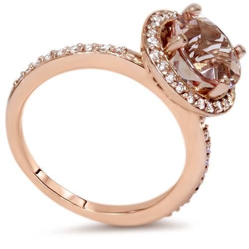 1 3/4 Carat Morganite & Diamond Halo Engagement Wedding Ring Set 14K Rose Gold - Size 6
