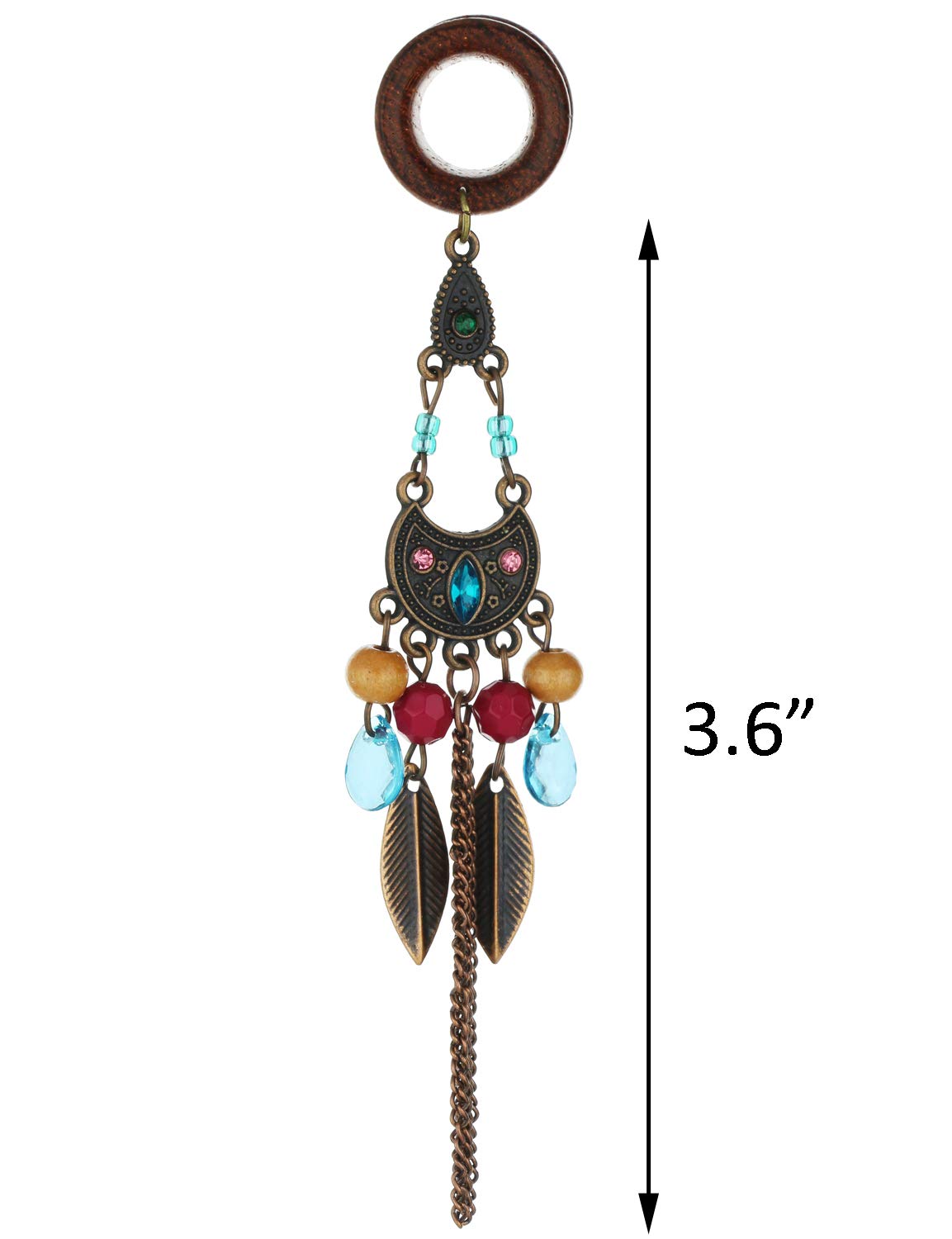 00G 10mm Bohemia Beads Owl Tassel Wood Dangle Ear Gauges Piercing Flesh Tunnels Plugs Statement Earrings