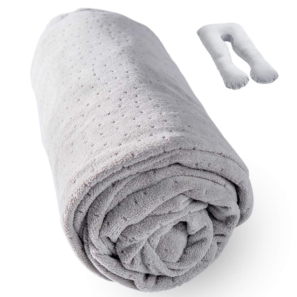 1 MIDDLE ONE U Shaped Pregnancy Pillowcase, Breathable Velour Replacement Pillow Cover Case with Zipper for Maternity Pillow, Fit 55βx31β Full Body Pillow (Grey)