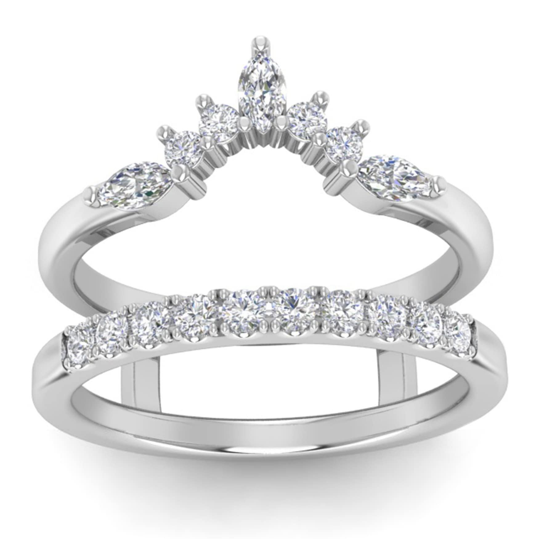 0.51 Cttw White Round & Marquise Cut Moissanite Diamond Princess Crown Ring Wraps And Enhancer Wedding Engagement Rings Guard For Women (7.5)