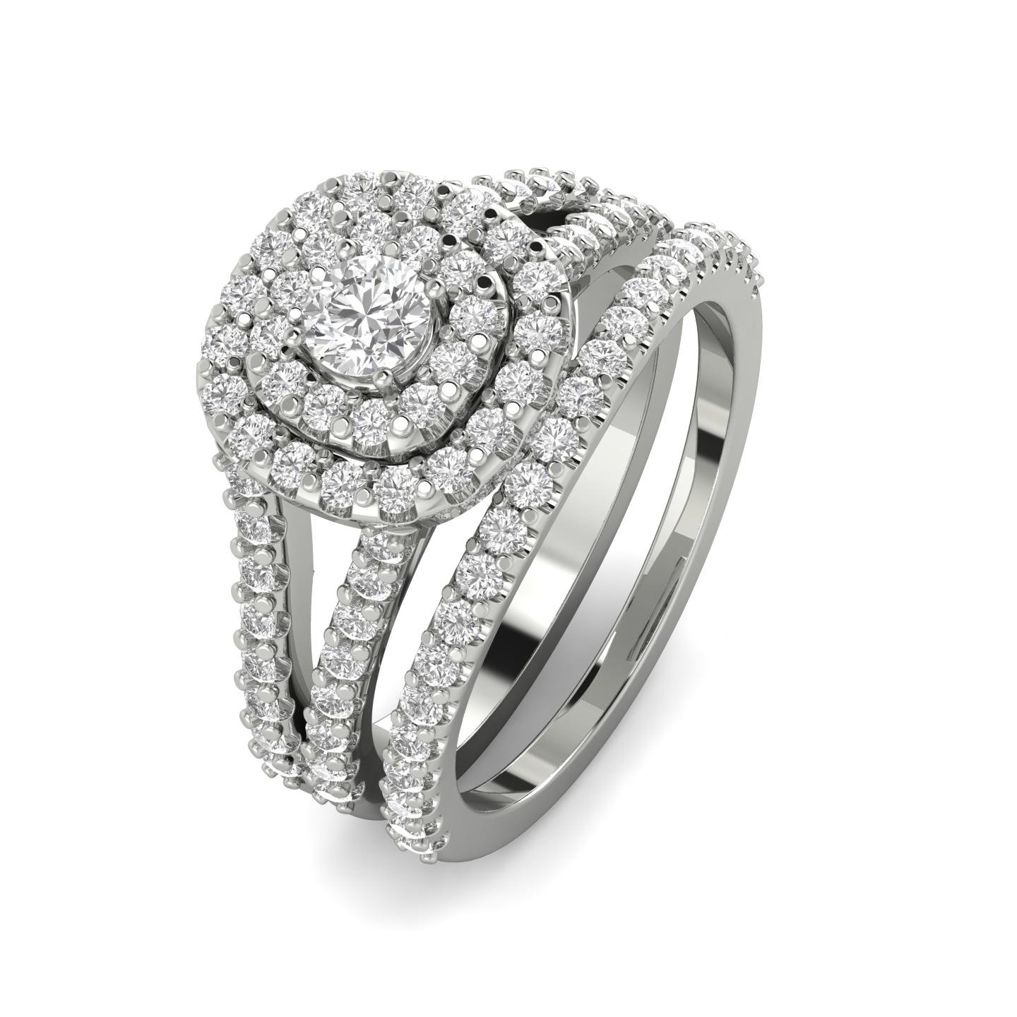 1 1/10ct Cushion Halo Diamond Engagement Wedding Ring Set 10K White Gold