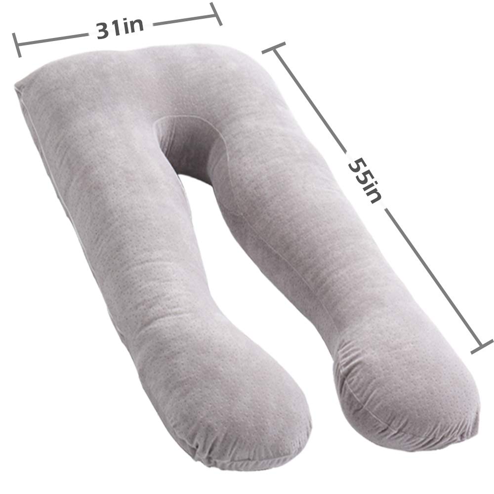 1 MIDDLE ONE U Shaped Pregnancy Pillowcase, Breathable Velour Replacement Pillow Cover Case with Zipper for Maternity Pillow, Fit 55βx31β Full Body Pillow (Grey)