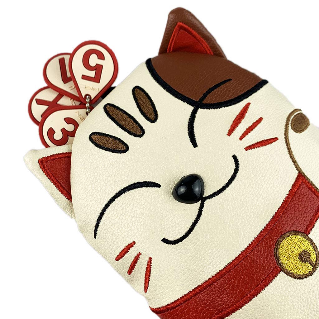 #N/A 4 Pieces Golf Head Covers PU Leather Headcover with Lucky Cat Design