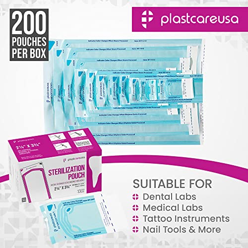 1000 2.25 X 2.75 Self Sterilization Pouches for Dental Offices, Autoclave Sterilizer Bags Pouch for Dentist Tools, for Cleaning Tools, 200 Pouches Per Box, 1 Box of Paper Blue Film…