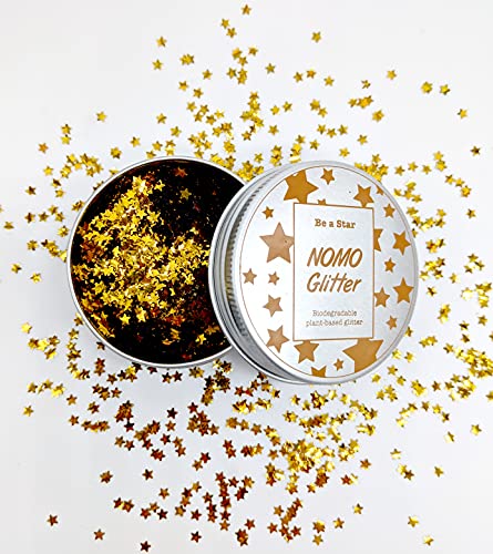 1/3oz! Gold Stars Plant-Based Biodegradable Vegan Glitter for Face, Body, Craft & Nails (10g) (Gold Stars, 10g!)