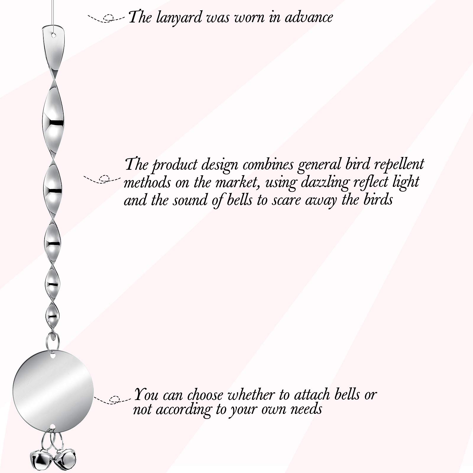 10 Pack Bird Scare Discs Set Silver Spiral Rods with Bells Keep Birds Away from Garden, Fruit Trees, Window, Patio, House