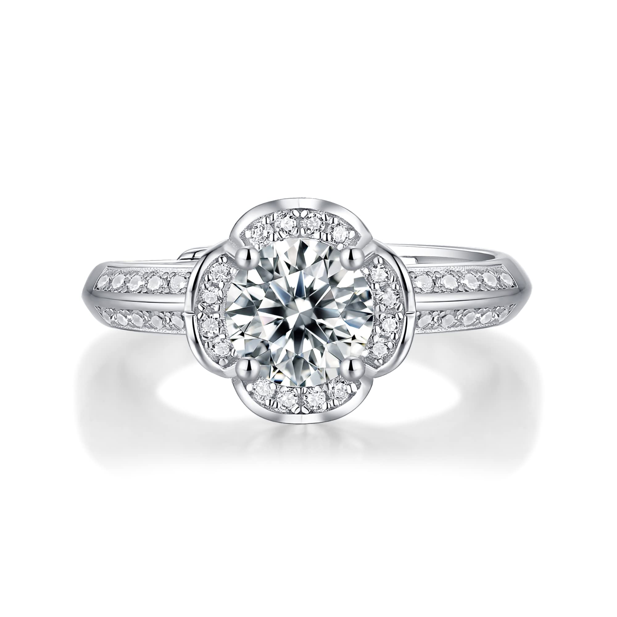 0.5-5Ct Moissanite Engagement Rings, Certificated Moissanite with Platinum Plated S925 Sterling Silver Rings, Created Diamond Wedding Band, Adjustable, Certification Included (SixProngs-1Carat)